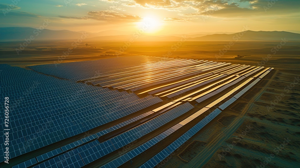 Energy saving and power sustainability concept, Expansive solar farms ...