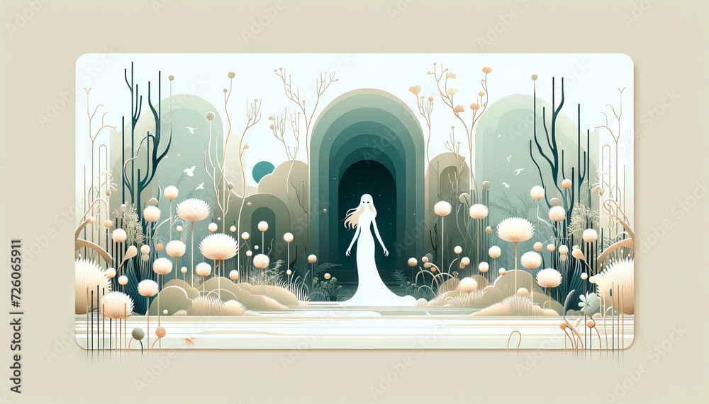 A whimsical animated art style depiction of Persephone in the Asphodel ...