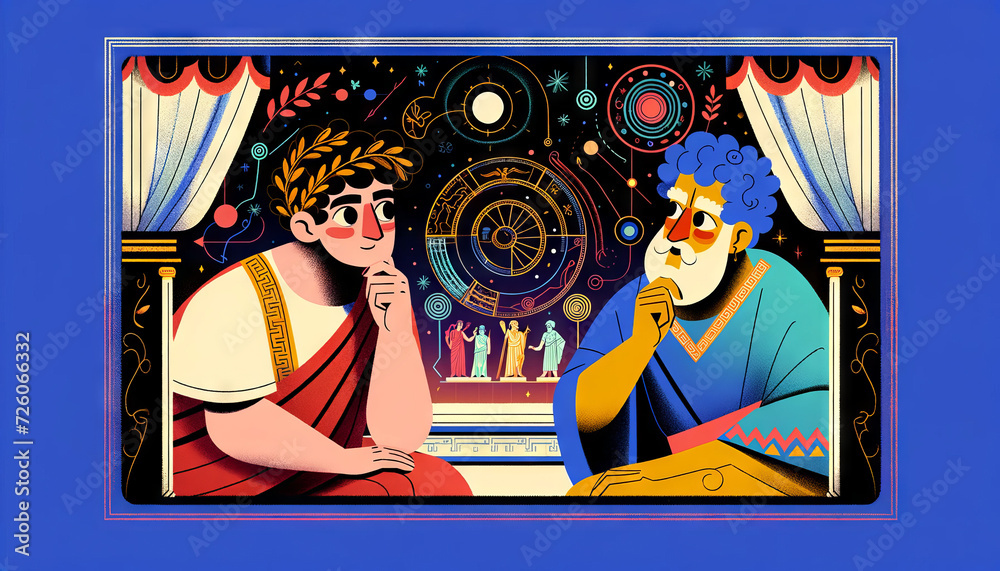 Visualizing Hephaestus and Dionysus in a scene where Dionysus persuades ...