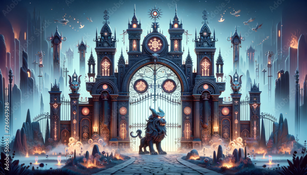 A detailed, whimsical, animated art style depiction of the Underworld ...