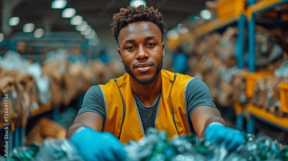 Garbage sorting and recycling concept: interracial sorters wearing ...