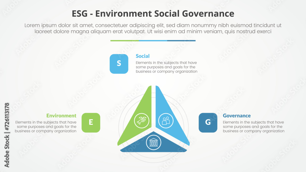ESG frameworks infographic concept for slide presentation with triangle ...