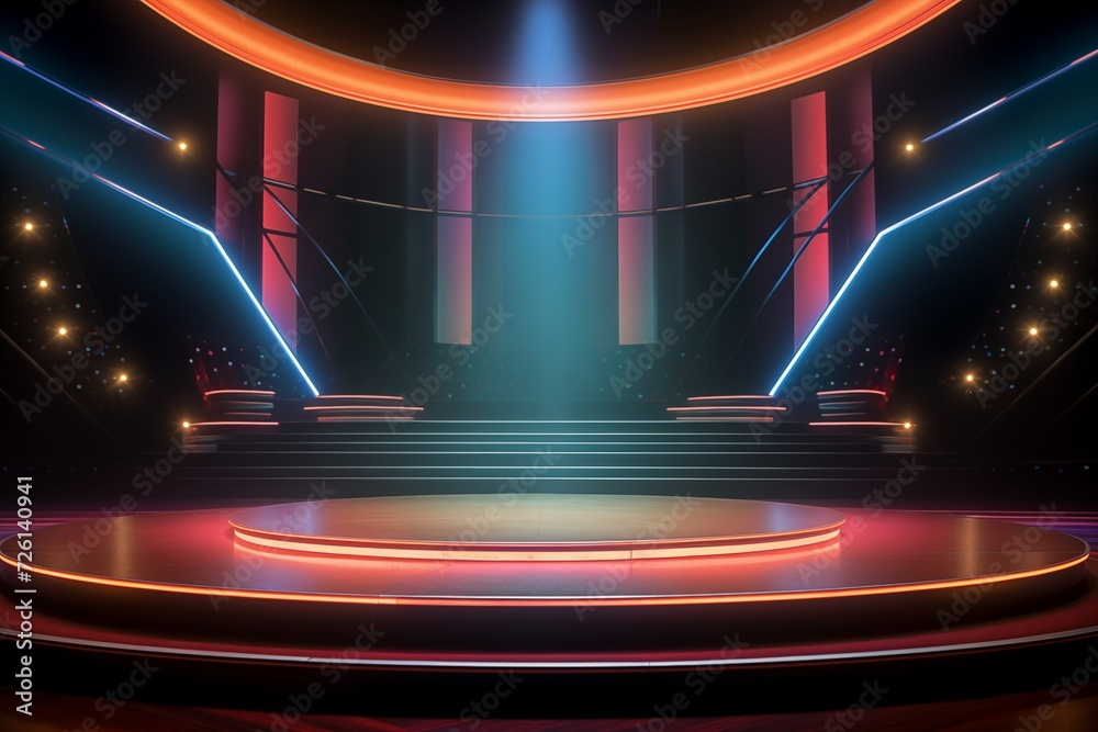 An empty stage with a single spotlight illuminating the center. Stock ...
