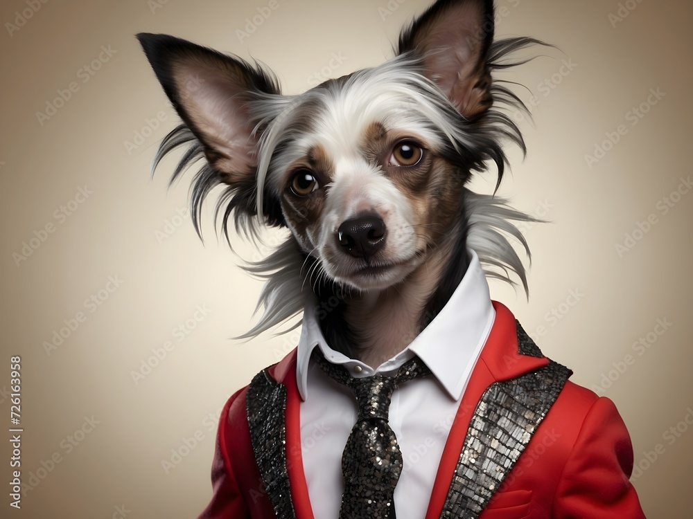 Cool looking dog wearing funky fashion jacket and tie, spike hair ...