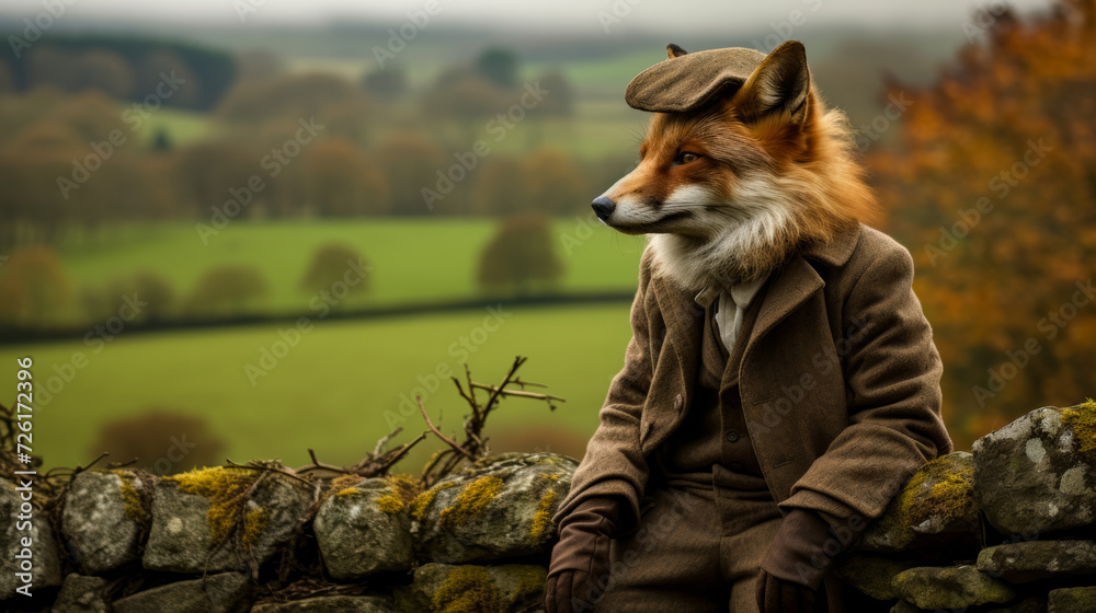 Picture a dapper fox in a tailored tweed suit, complete with a bowler ...