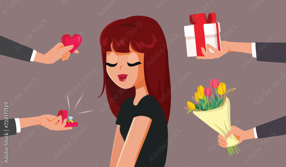 Woman receiving Attention and Gifts from Man Vector Cartoon ...