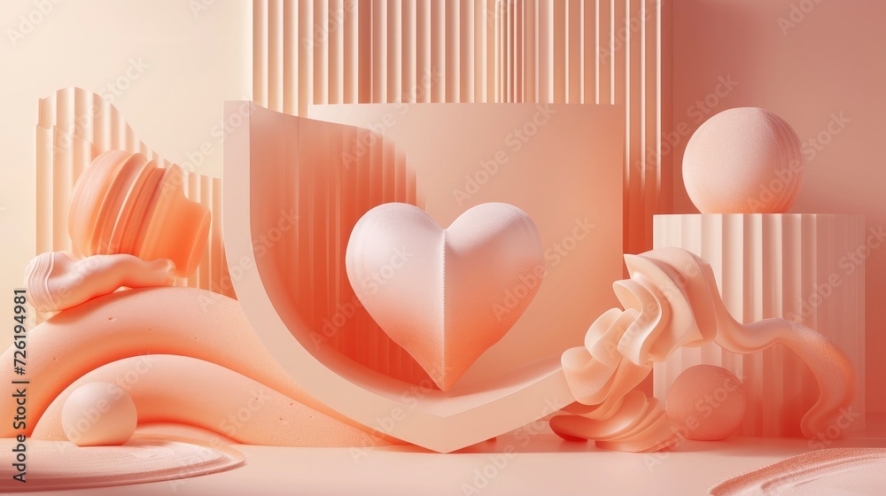 Beautiful abstract shapes and objects in Peach Fuzz color form a heart ...
