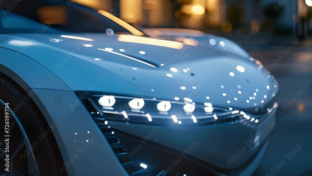 Vidéo Stock Front view of an electric cars headlights featuring a ...