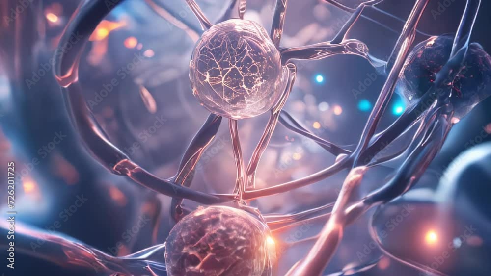 Network of multiple neurons connecting, detailed visualization of the ...