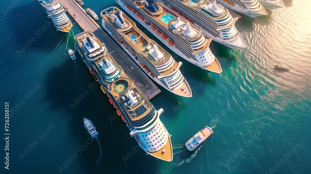 drone view photography of various types of cruise ships at a pier Stock ...