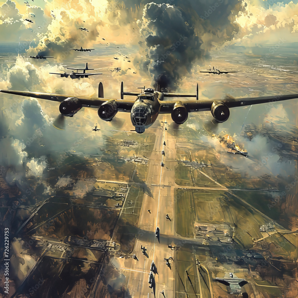 B-24 Bomber on a Mission Painting. Generated Image. A digital painting ...