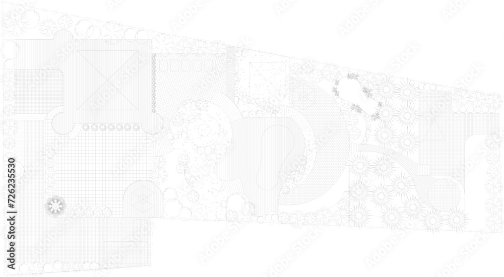 Vector sketch illustration of landscape engineering design drawing ...