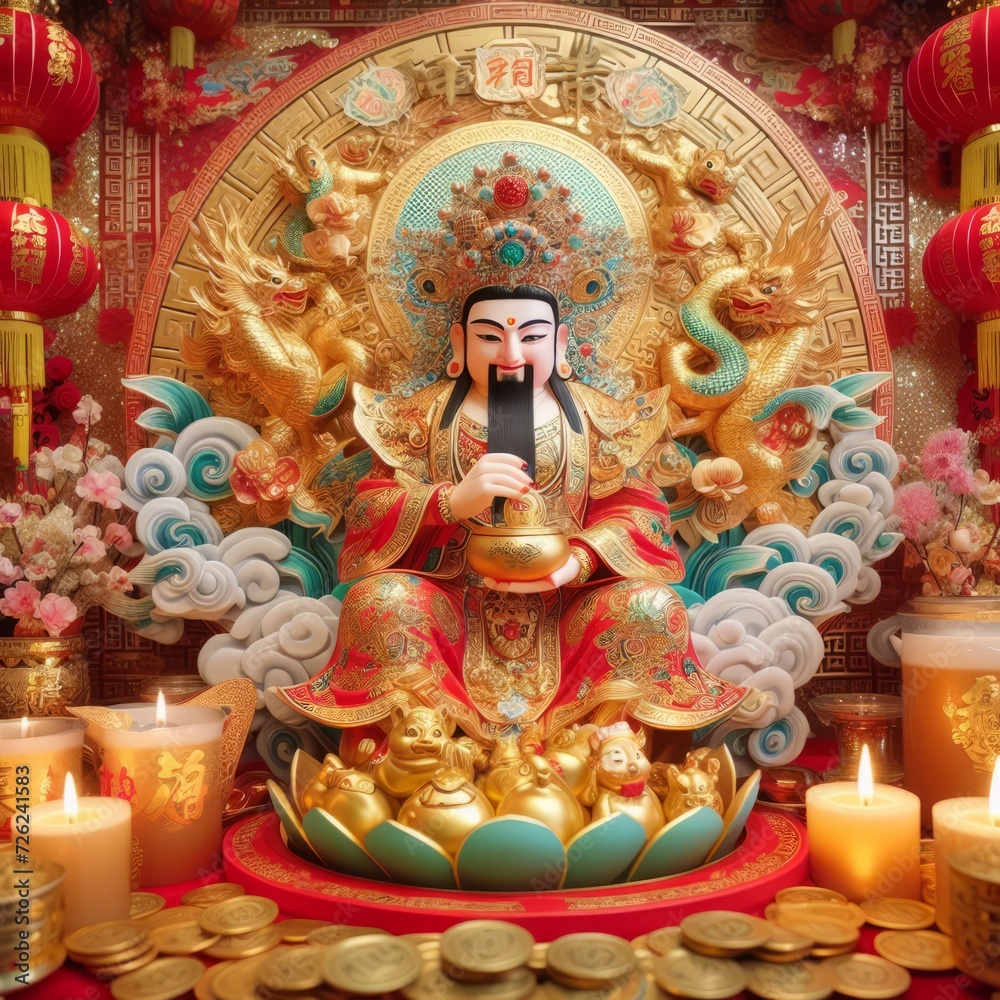 New Year Blessing from Chinese God of Wealth, Caishen, statue in ...