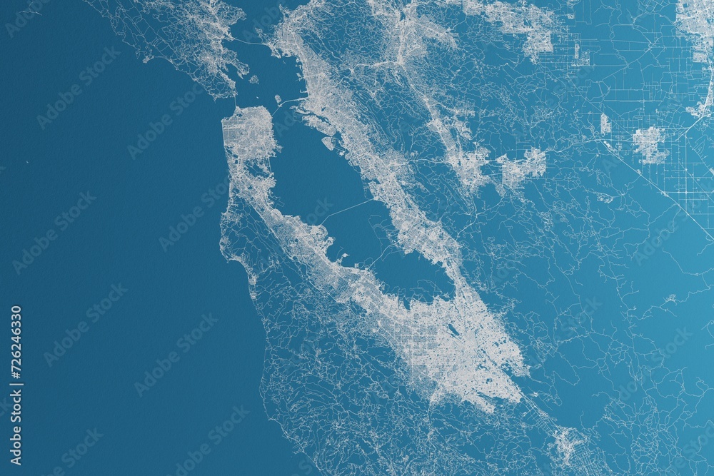 Map of the streets of Bay Area (California, USA) made with white lines ...