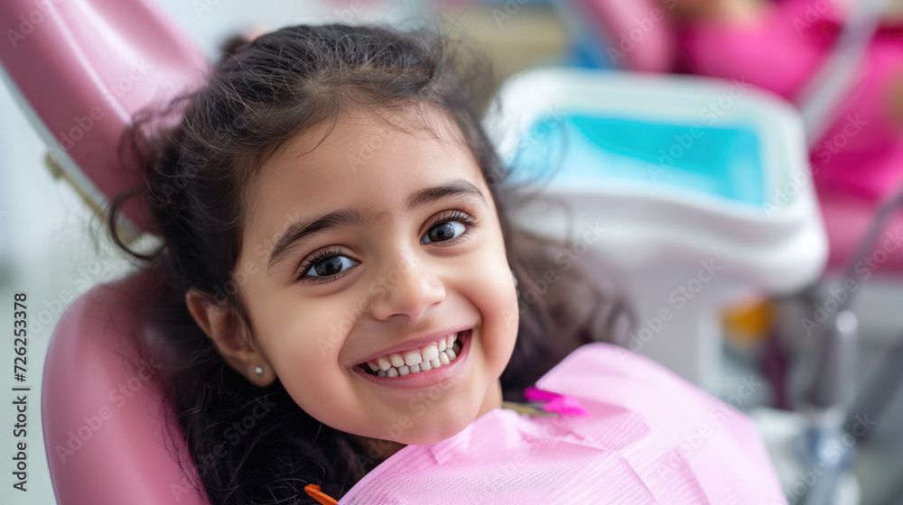 Indian little girl experiences a positive dental checkup for healthy ...