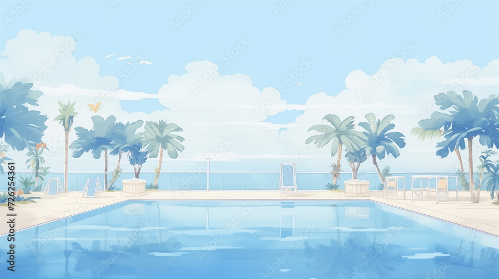 A rectangular oasis of blue, an Olympic swimming pool water color ...
