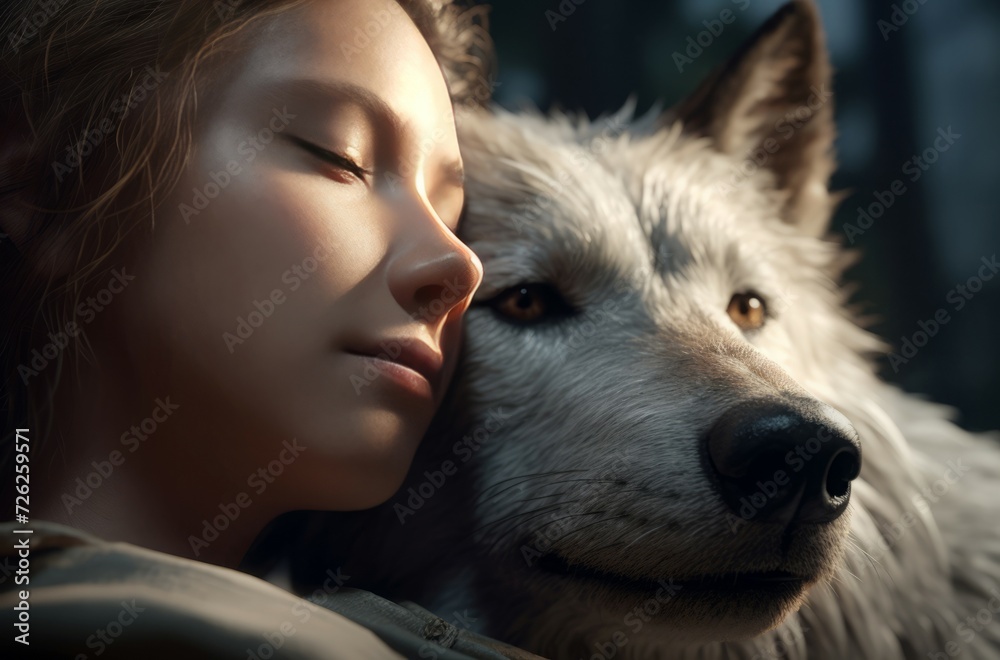 Girls wolf sleeping together in sun light. Nature outdoor forest art ...