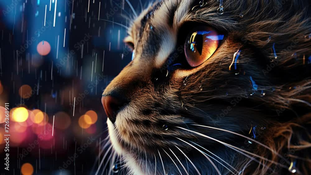 Luminous Watchers: The Gleam of Cat Eyes Amidst Rain-Slicked City ...