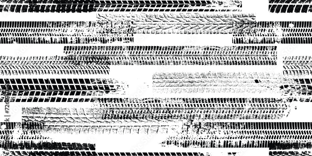 Tire track seamless pattern. Grange tread marks .Grunge textured vector ...