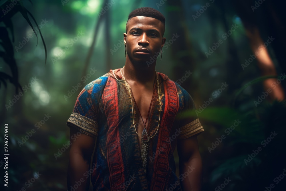 Maori man cultural colorful attire outfit. Native aboriginal male ...