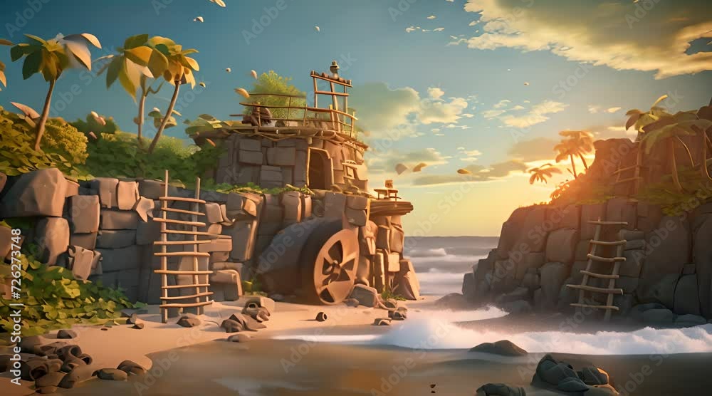 Abstract animation secret pirate cove. Unpredictable shapes, concealed ...