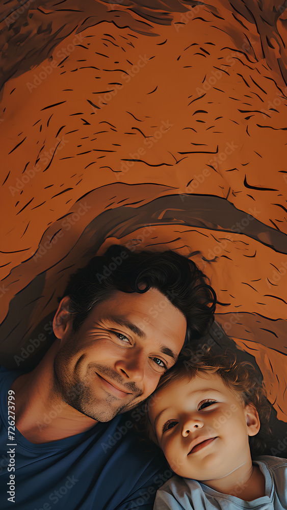 Heart-warm picture of father and son smiling happily. There is a copy ...