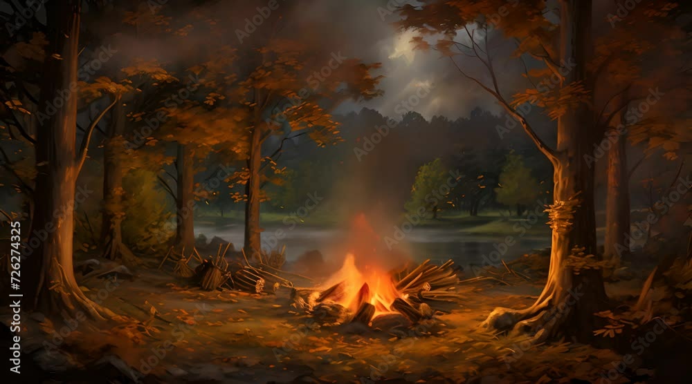 Abstract animation campfire for a peaceful retreat. Animated flames ...
