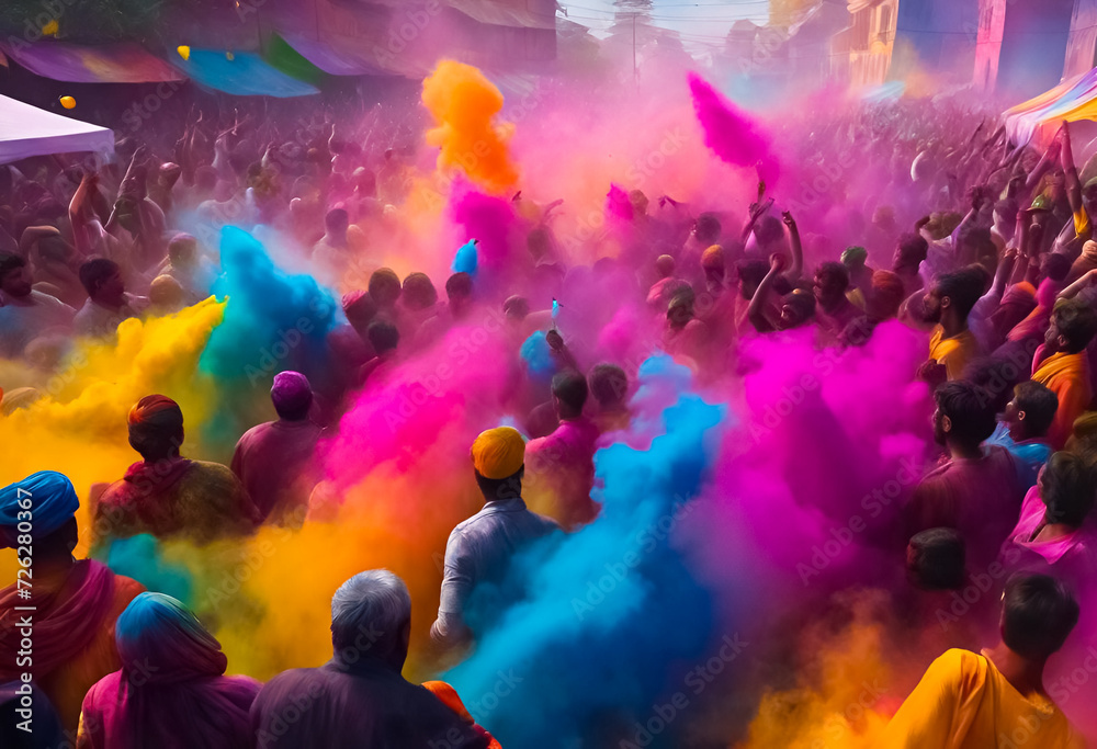 AI Generative illustration of a traditional Holi Festival of Colour ...