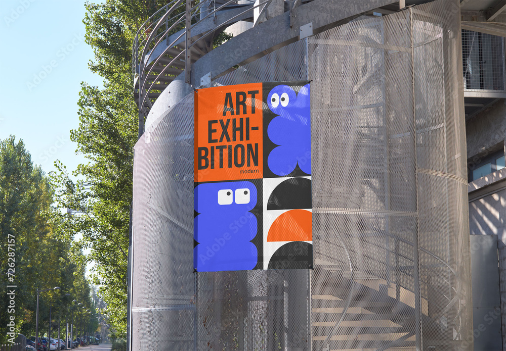 Mockup of customizable vertical sign on building Stock Template | Adobe ...