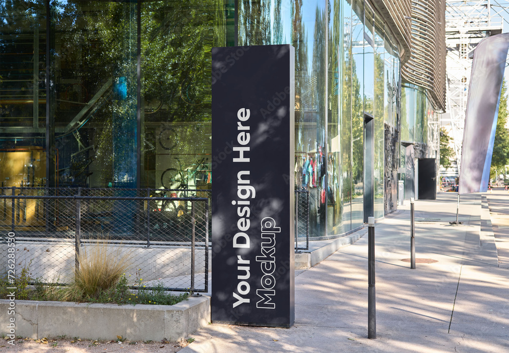 Mockup of customizable vertical sign on pavement Stock Template | Adobe ...