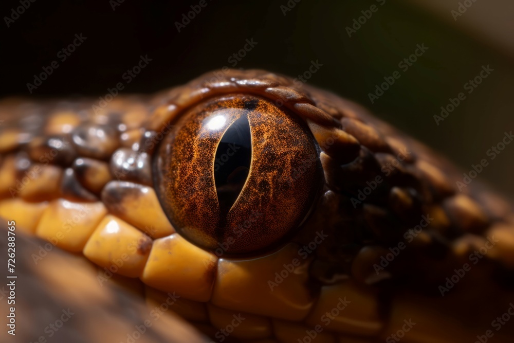 Brown eye of large venomous snake. Macro photography of reptile in ...