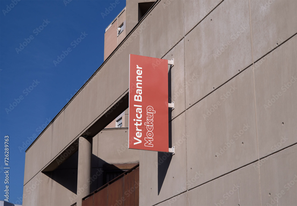 Mockup of customizable vertical banner on building exterior Stock ...