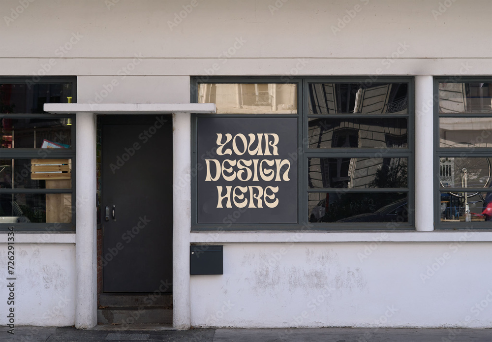 Mockup of customizable square sign on store front Stock Template ...