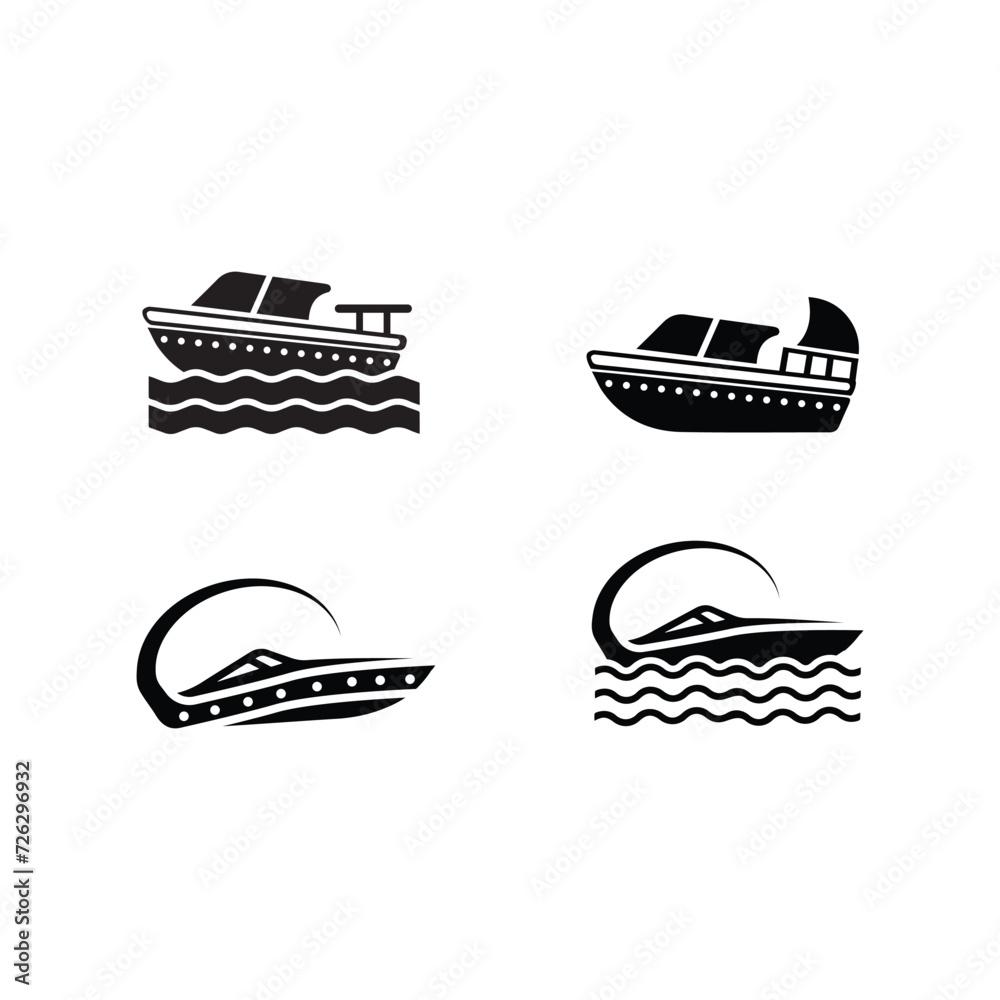 vector cruise ships and boats. barge, shipping and fishing boat signs ...
