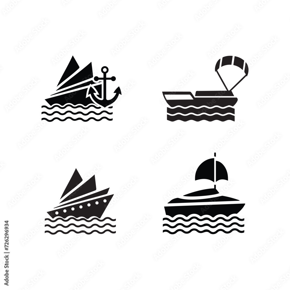vector cruise ships and boats. barge, shipping and fishing boat signs ...