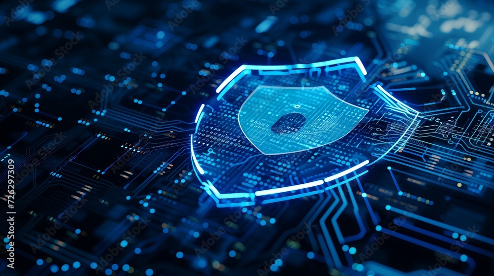 Cyber Shield, A futuristic depiction of a shield composed of ...