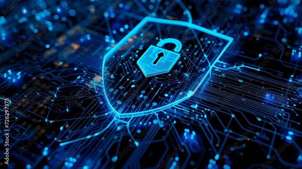 Cyber Shield: A futuristic depiction of a shield composed of ...