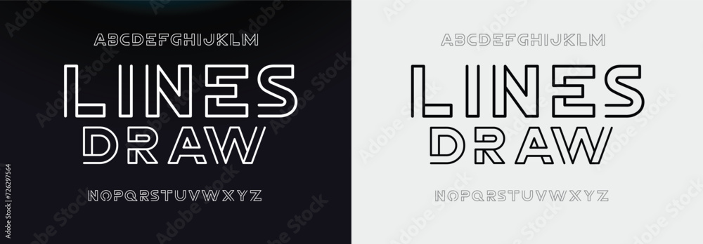 Outline Double line monogram alphabet and tech fonts. Lines font ...