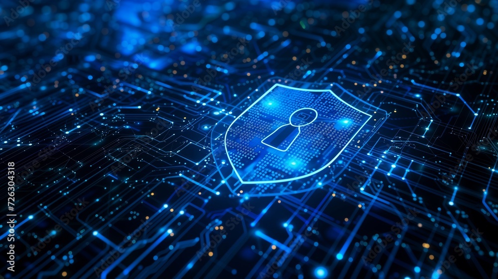 Cyber Shield, A futuristic depiction of a shield composed of ...