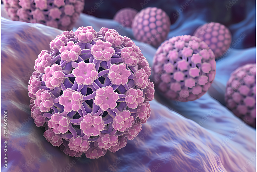 Close-up texture of virus molecules HPV is a small, non-enveloped DNA ...