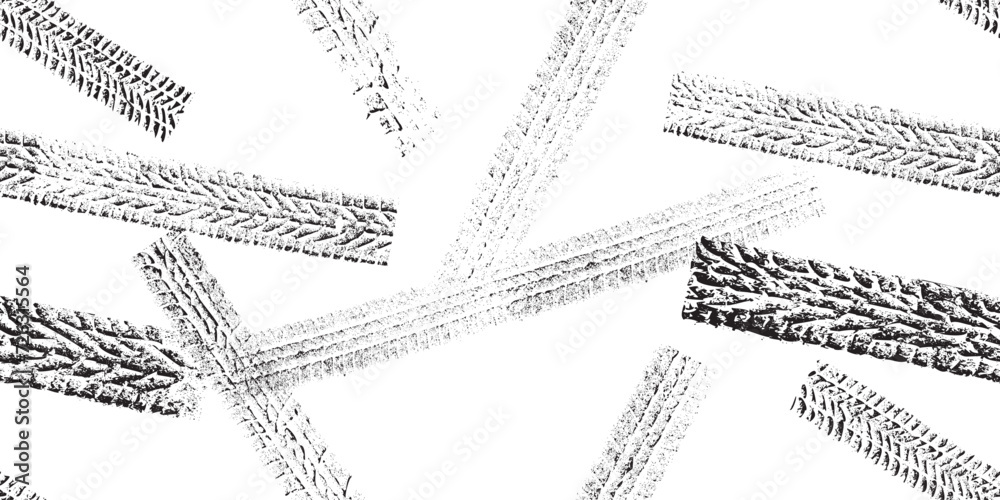 Tire track seamless pattern. Grange tread marks .Grunge textured vector ...