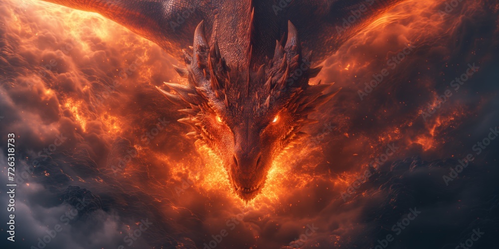 Fiery Red Dragon Fiercely Exhales Flames, Embodying Ancient Mythology ...