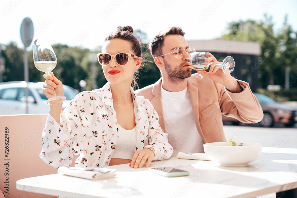 Smiling beautiful woman and her handsome boyfriend. Happy cheerful ...