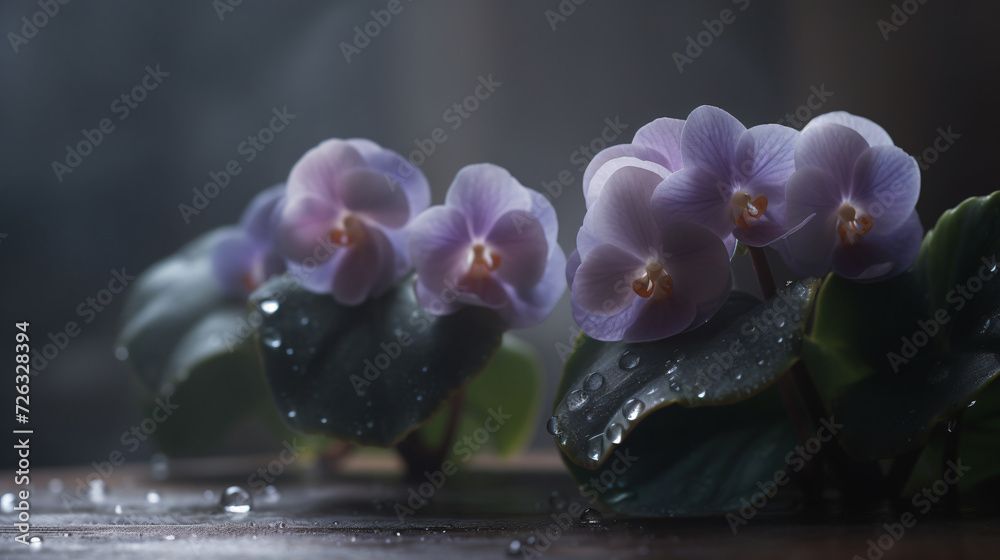 African Violets in a misty environment with diffused light Stock Photo ...