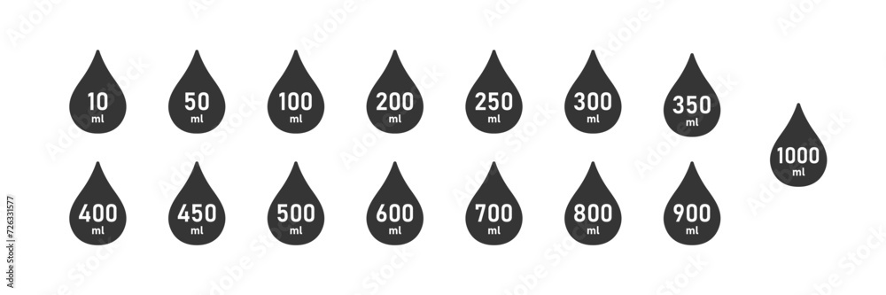 Vetor de Liter l sign (l-mark) estimated volumes. Drop liquid, fluid ...