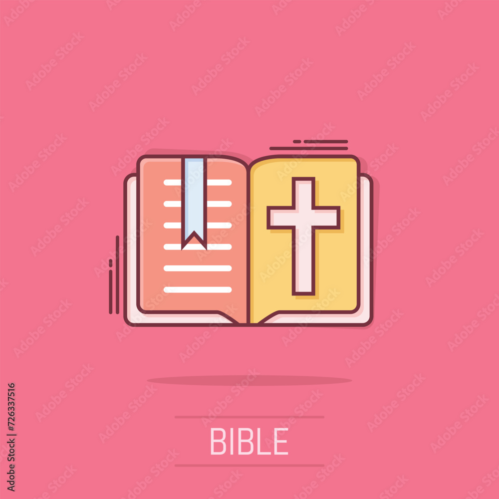 Bible book icon in comic style. Church faith cartoon vector ...