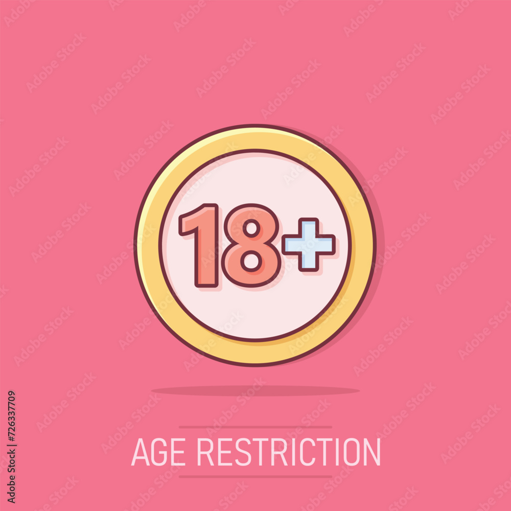 18 plus icon in comic style. Adult only cartoon vector illustration on ...
