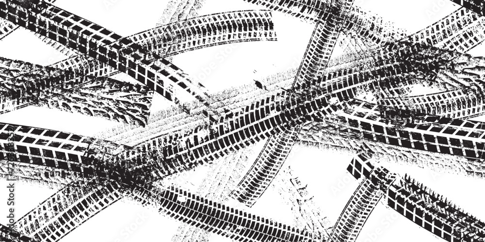 Tire track seamless pattern. Grange tread marks .Grunge textured vector ...