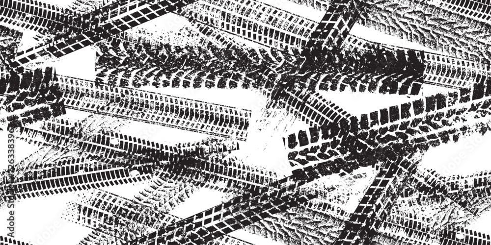Tire track seamless pattern. Grange tread marks .Grunge textured vector ...