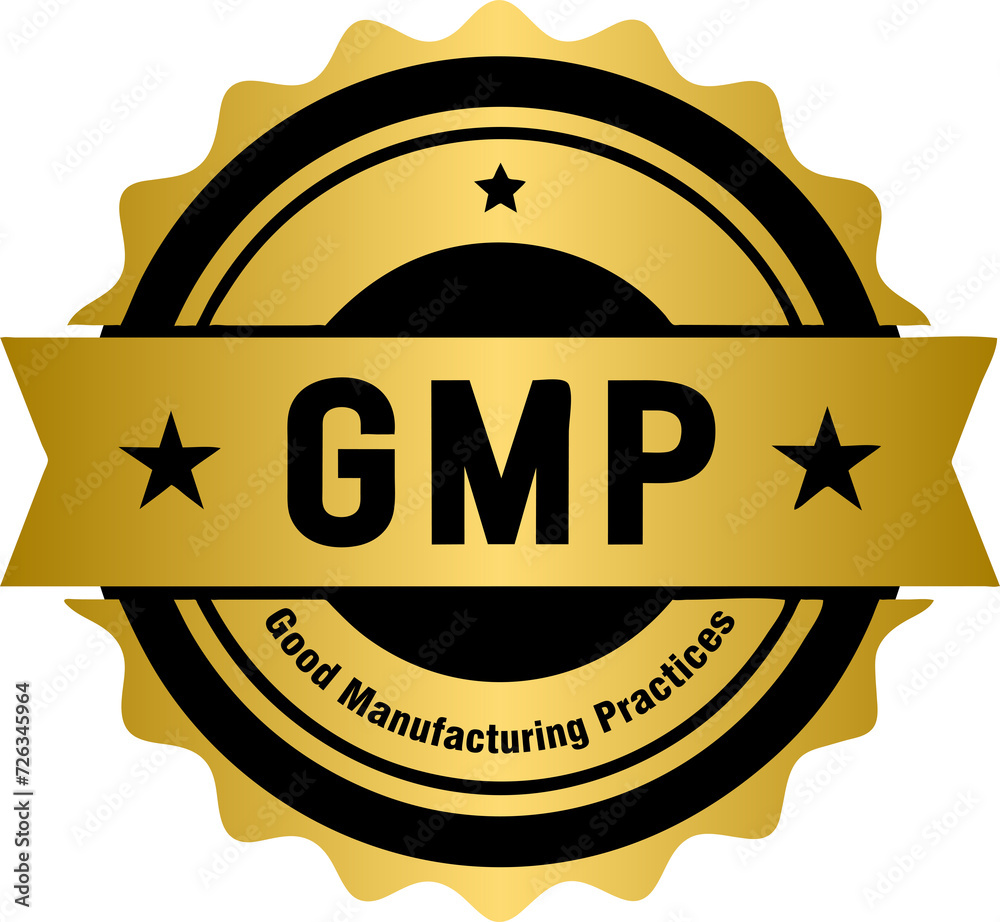GMP Certified or Good Manufacturing Practice Certified gold badge stamp ...
